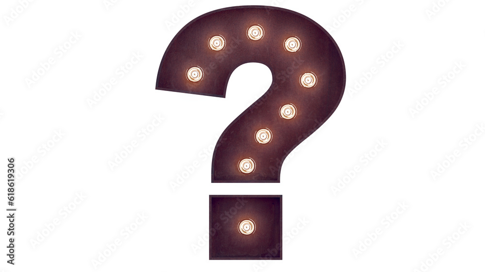 Gold light lamp bulb font symbol. Front view question mark on ...
