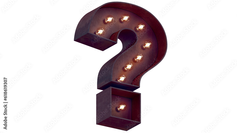 Gold light lamp bulb font symbol. Perspective view question mark on ...