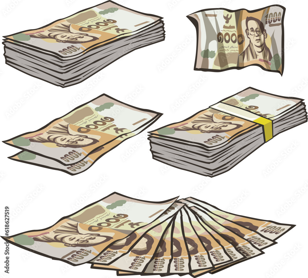 Cartoon banknotes Thai currency One trousand baht. Stock Vector | Adobe ...