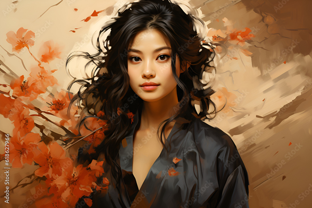 Generative ai portrait of beautiful asian woman on different color ...