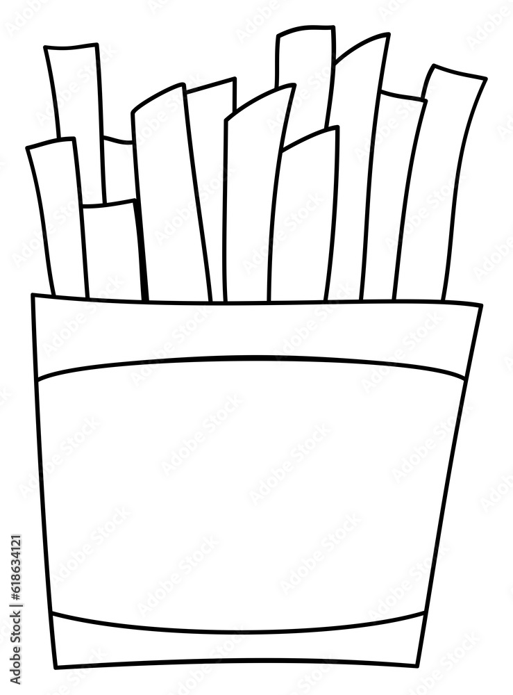 French fries outline icon. Coloring book page for children. Fast food ...