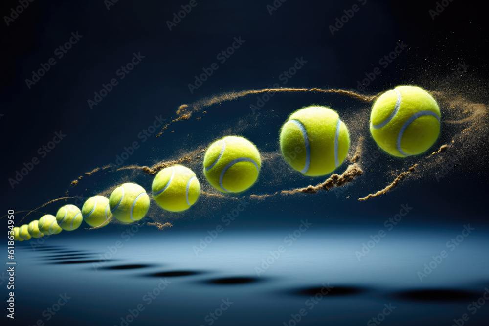 A tennis ball's trajectory caught in a sequence of shots, showing the ...