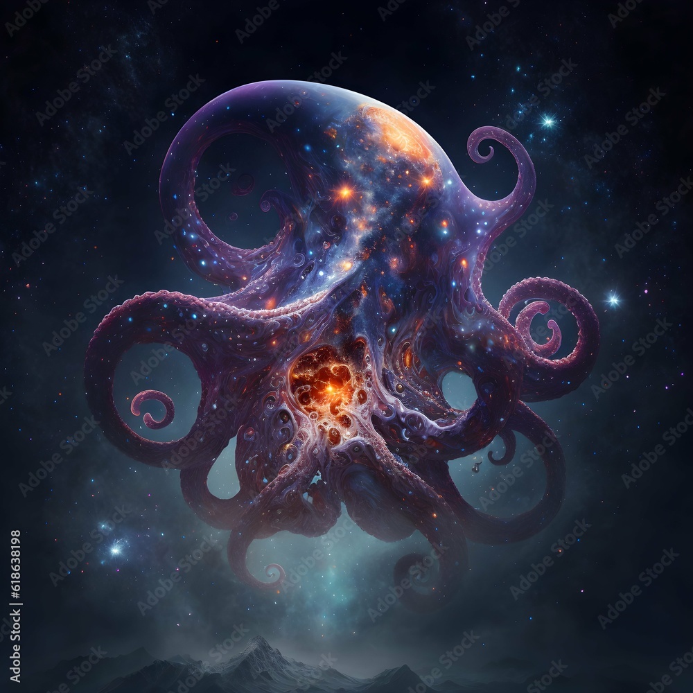 gigantic space octopus made from stars gripping and breaking a planet ...