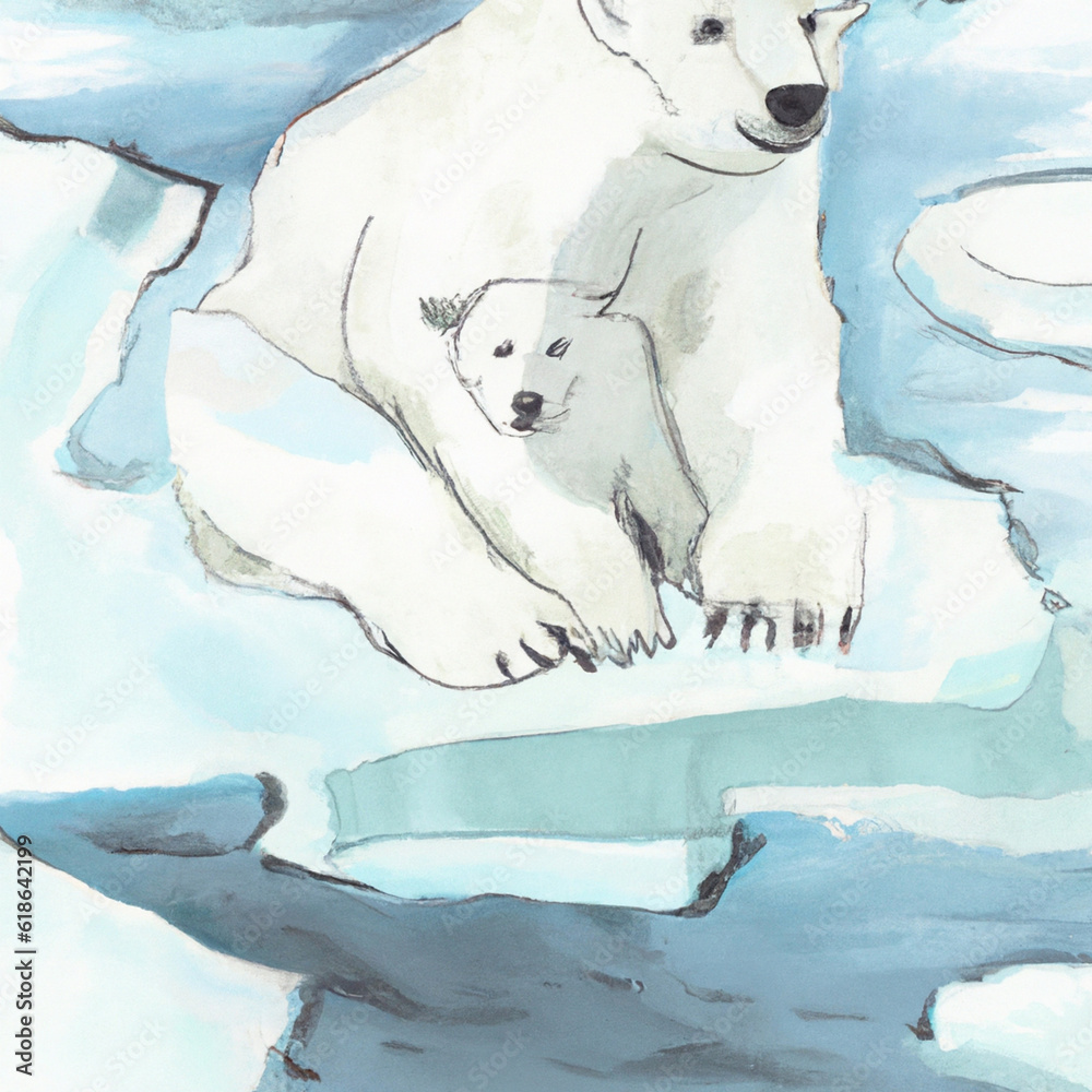 Global warming ice landscape vector illustration of polar bear and ...
