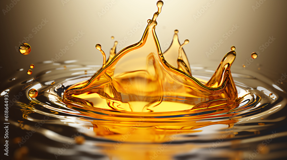 Essence Oil Molecular filled liquid drop on a soft background - Golden ...