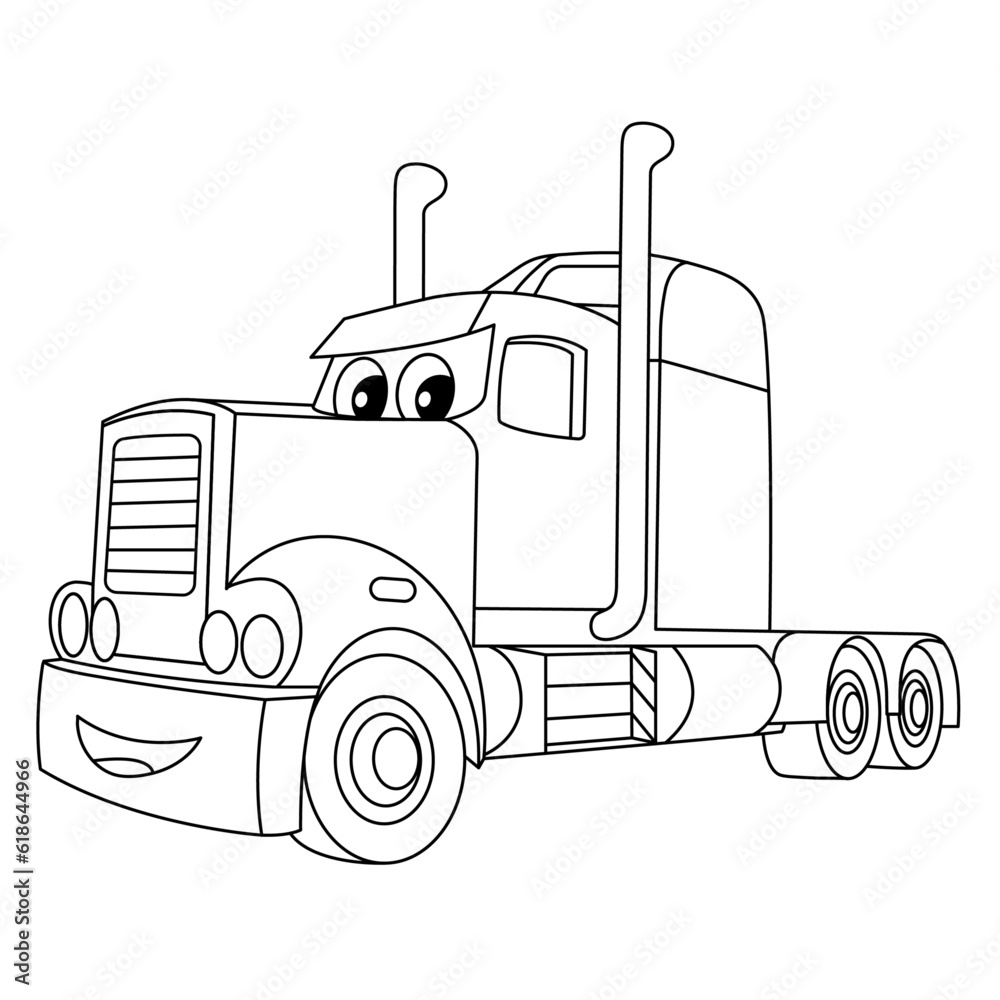 Smile Cartoon Truck Coloring Page. Big Truck Trailer Vector ...