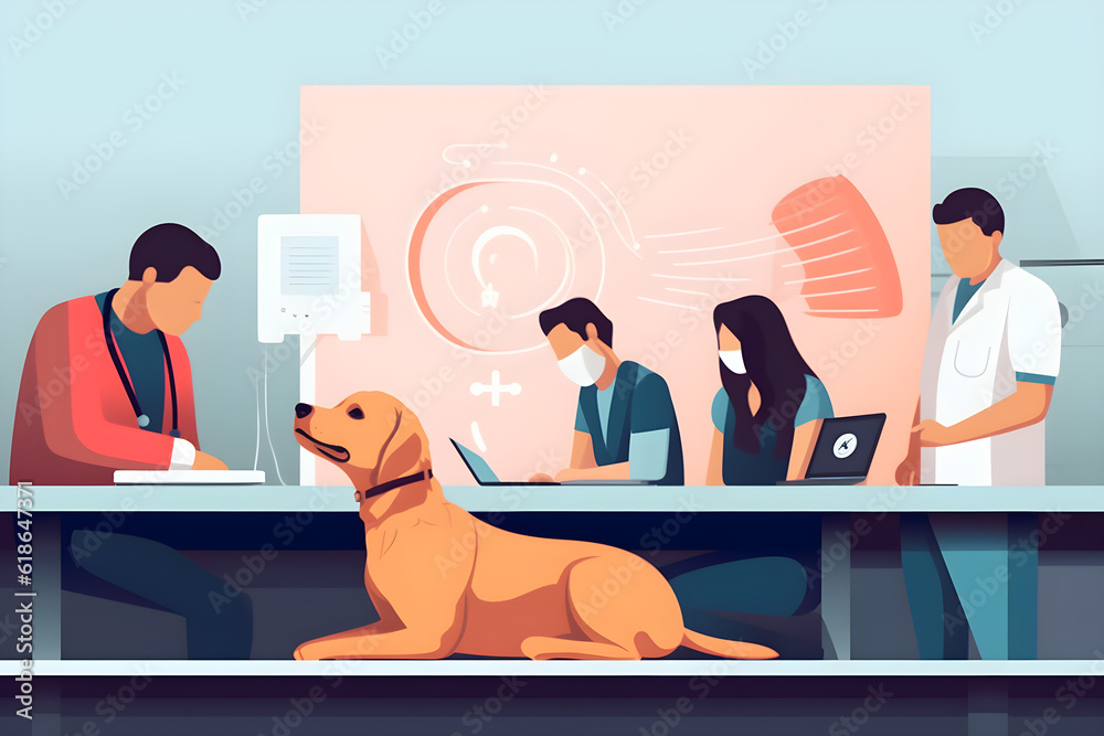 Flat vector illustration doctor veterinarian makes ultrasound and ...