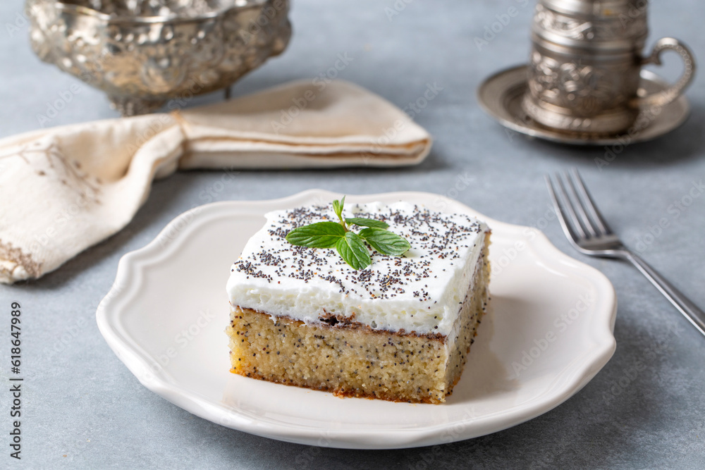 A dessert from traditional Turkish cuisine; Poppy cake, sweet. (Turkish ...