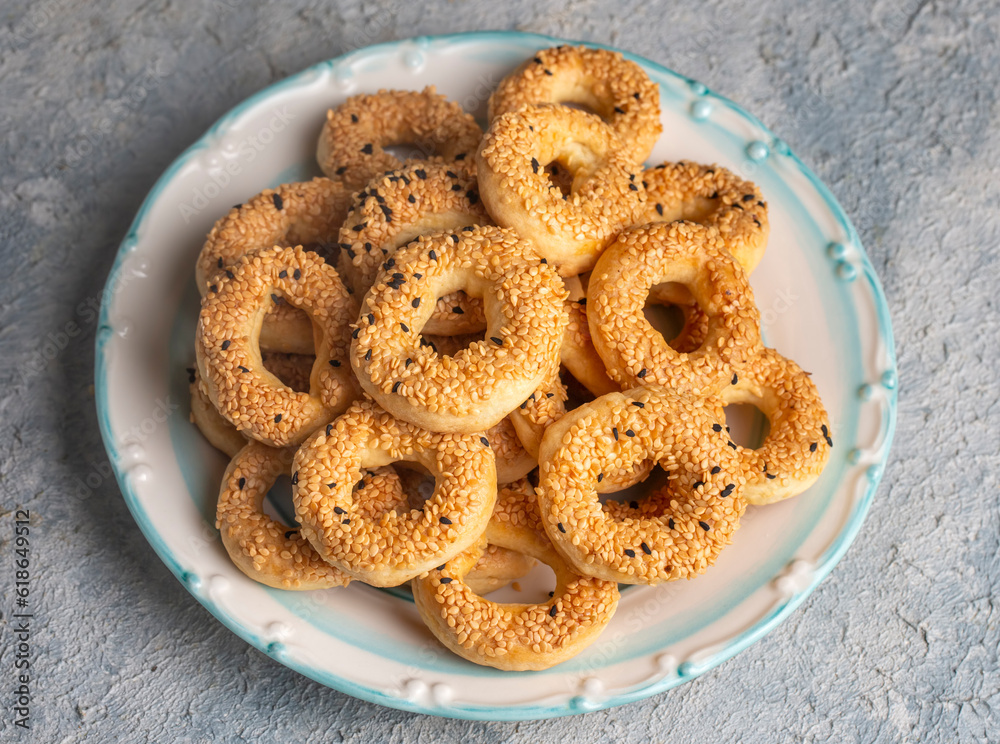 Turkish Bagel with sesame seeds or salty ring cookies. Turkish name ...