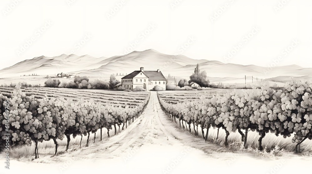 Nature. Landscape vineyard and farm. European landscape. Typography ...