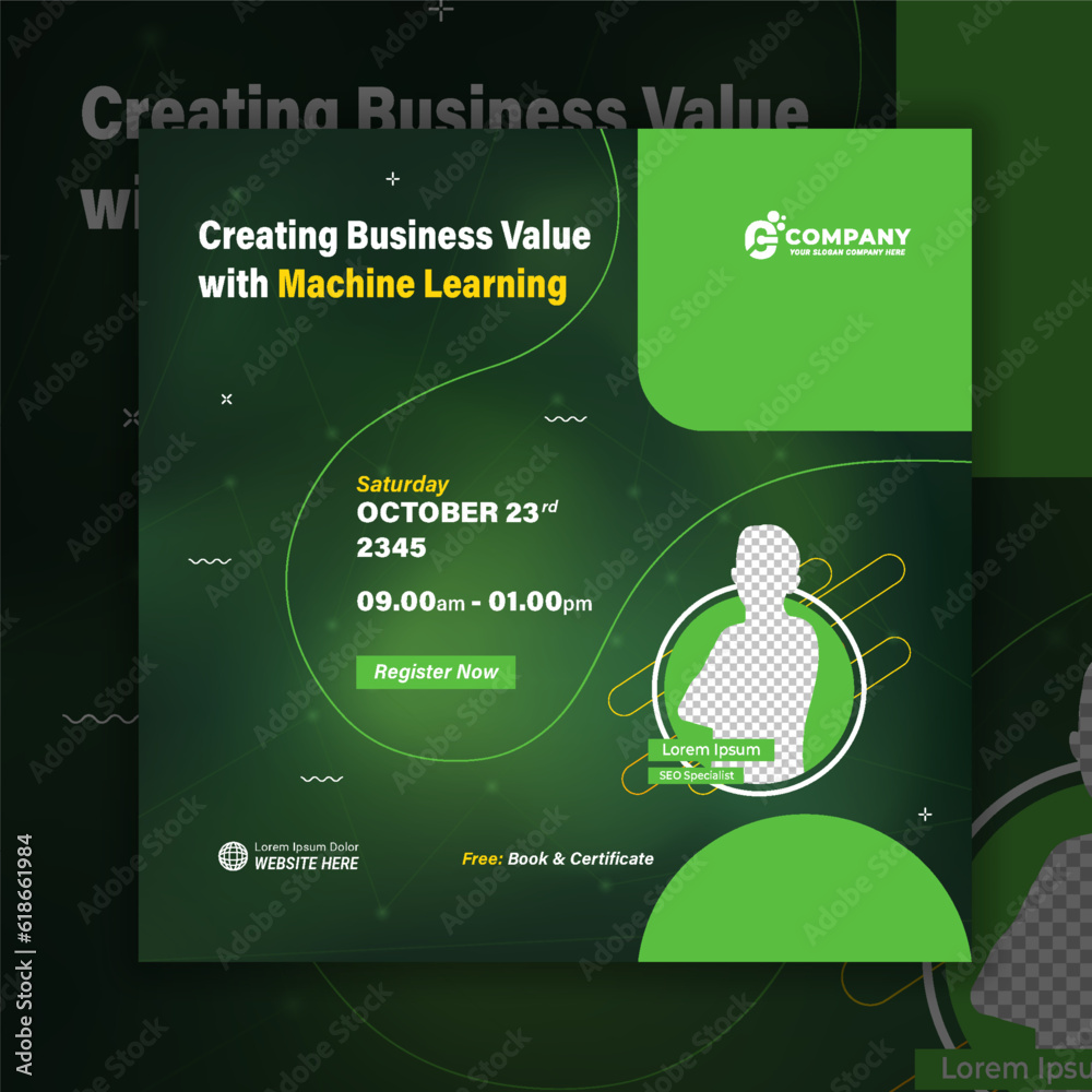 Business social media content artificial intelligence webinar template ...