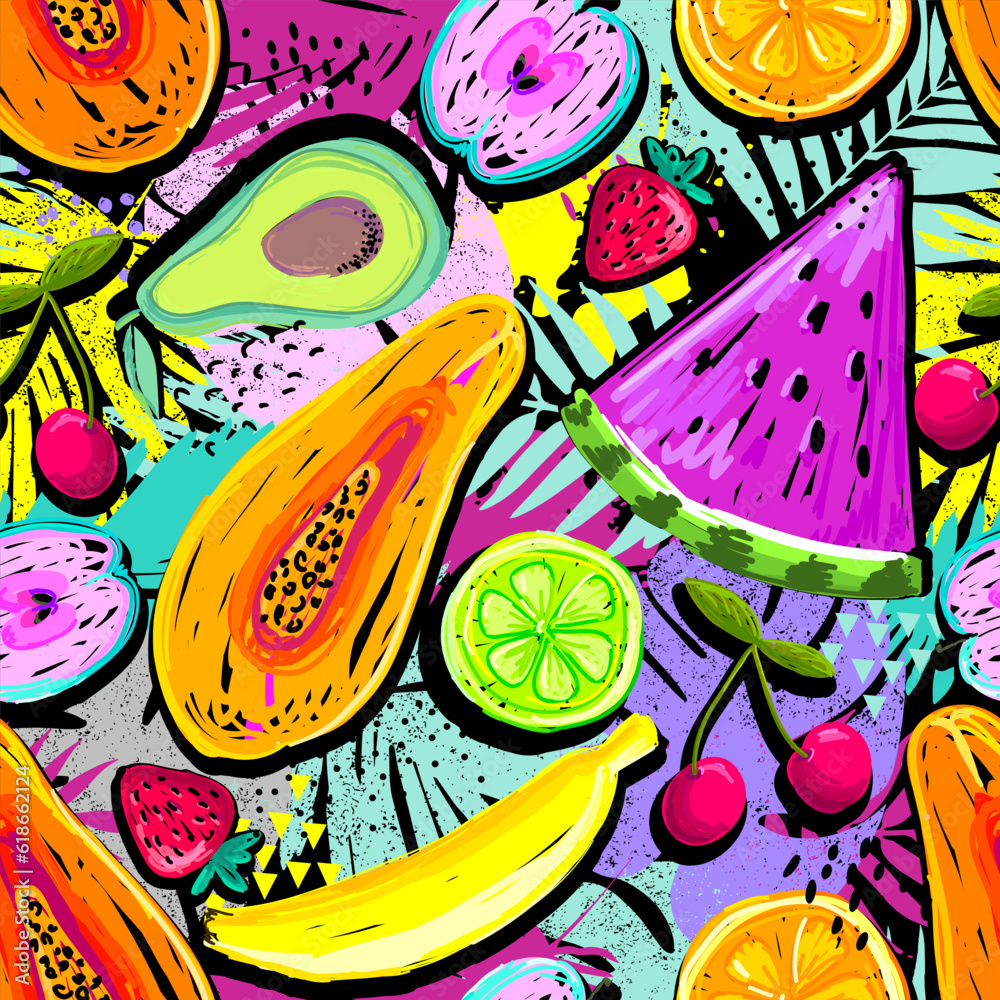 Fashion tropics funny wallpapers. Seamless pattern with watermelon ...