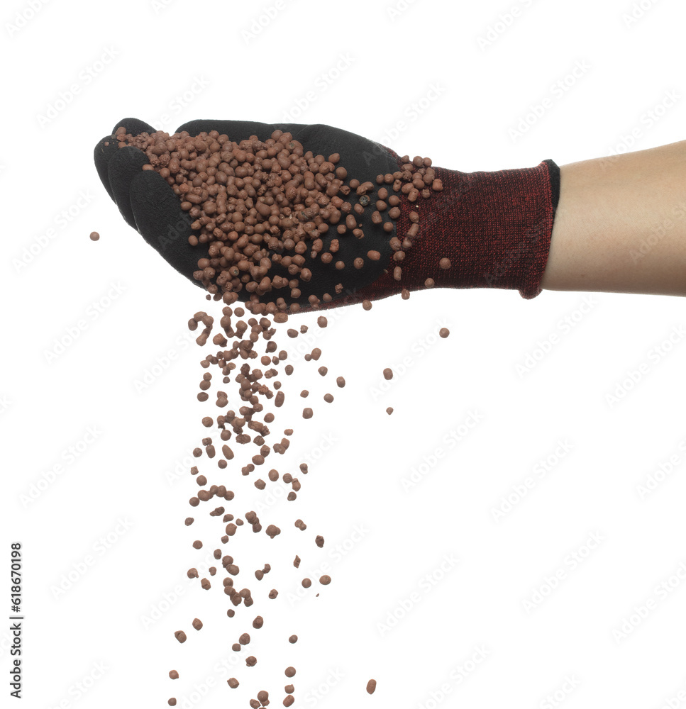 Clay Drainage tiny size ball pour fall down, explosion in shovel hand ...