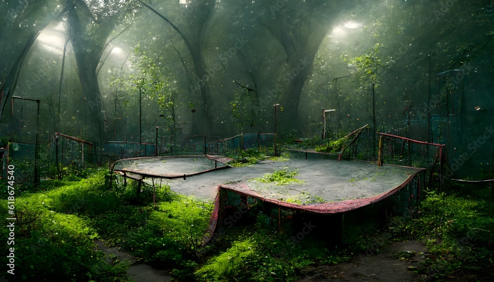 Ilustração do Stock: abandoned skate park in magical fairy forest ...