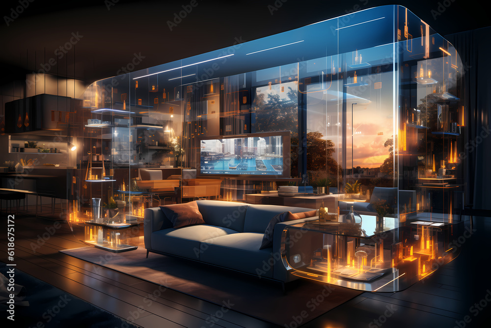 Cutting-edge technology of a futuristic smart home, highlighting the ...