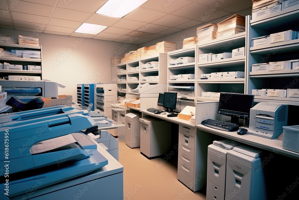 stationery room in the office with copier machine professional ...