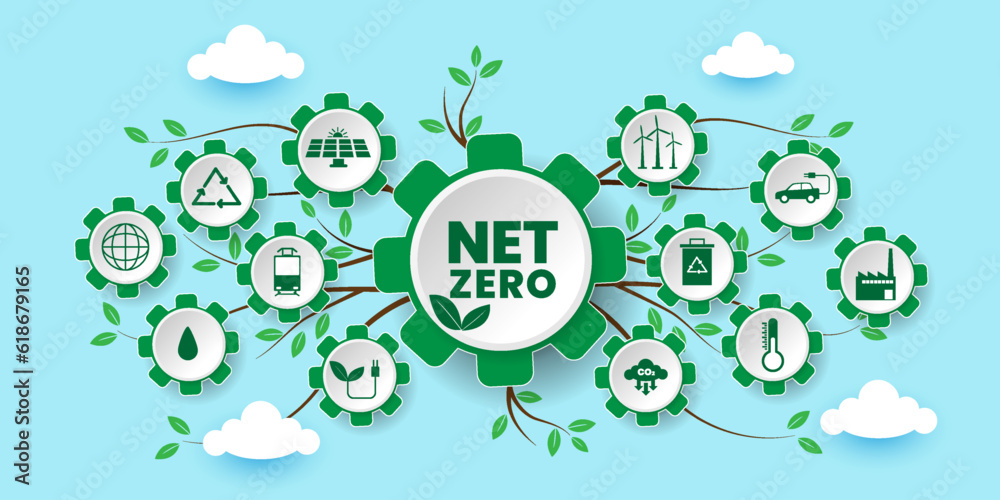 Net zero and carbon neutral, Net zero greenhouse gas emissions target concept With icons ...