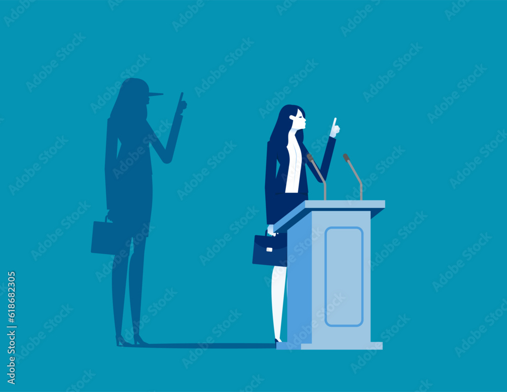 Politician on a podium giving speech with his long nose shadows ...