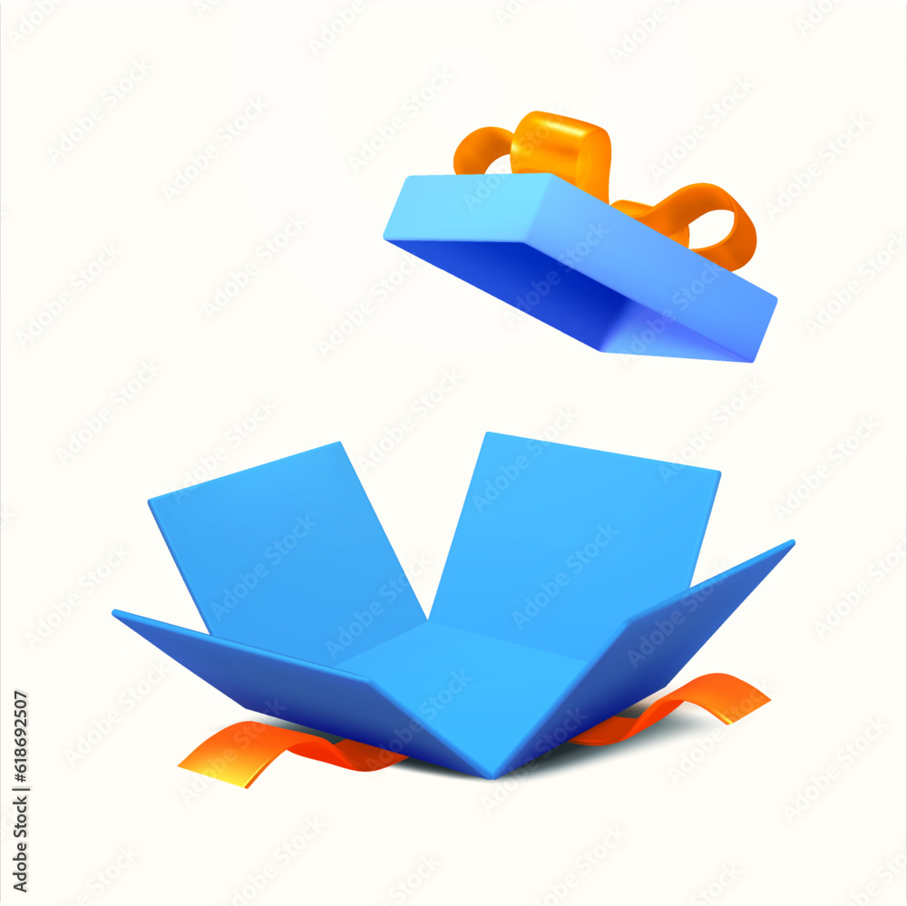 3d opened or collapsed gift box with ribbon, isolated on white ...