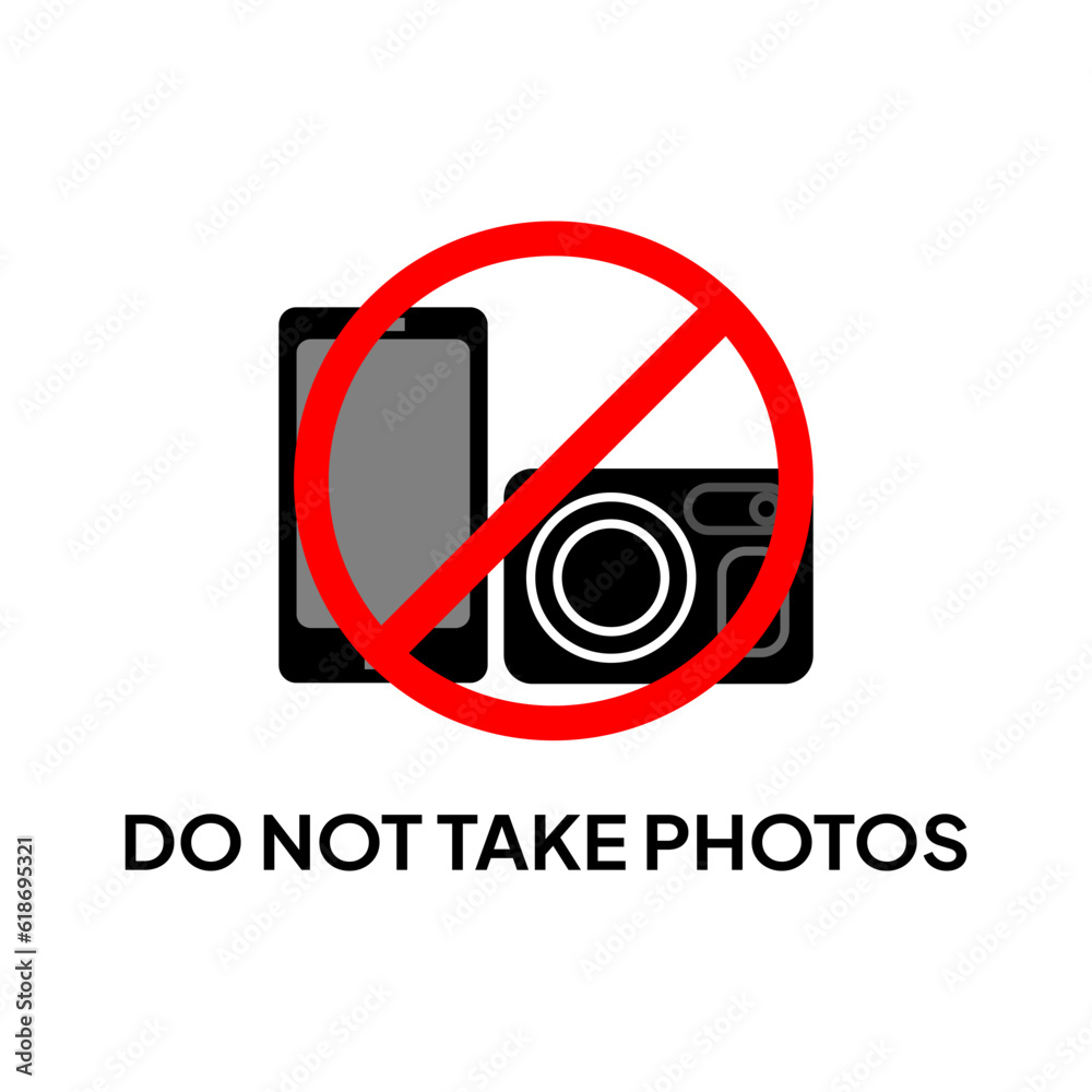 Warning or caution label do not to take photos on isolated white ...