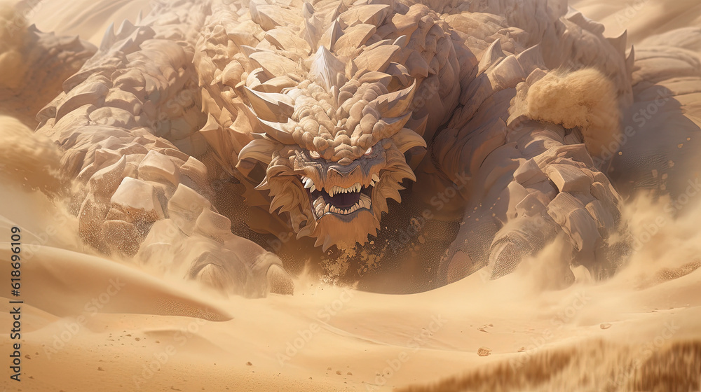 Sand monster hiding in dunes. Anime creature. Generative AI Stock ...