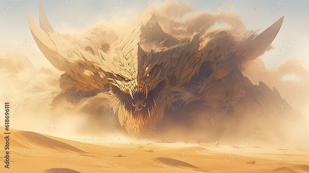 Angry sand monster. Anime style creature. Cartoon desert monster ...