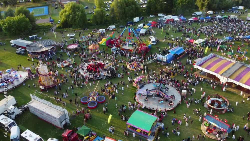 High Angle Footage of Public Funfair Held at Lewsey Public Park of ...