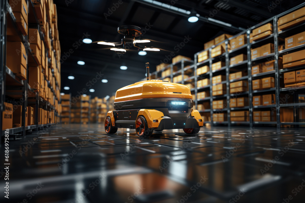 Warehouse automation robot delivery with 5g wireless connection, smart ...