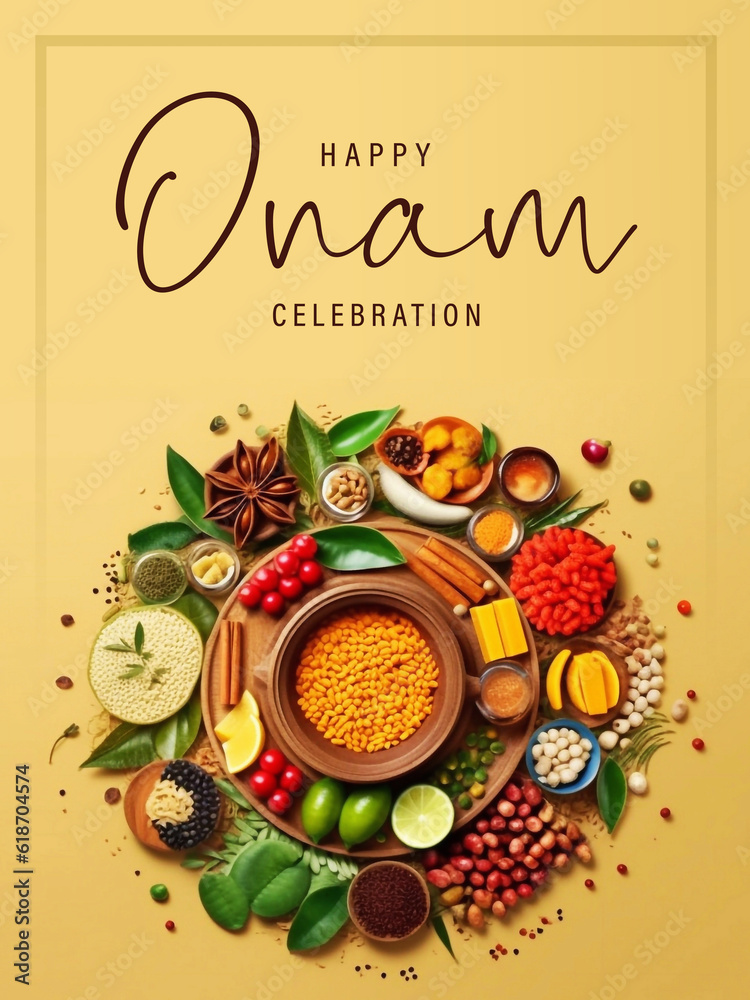 Happy Onam Poster Design with Indian Spices. AI Generative Image Stock ...