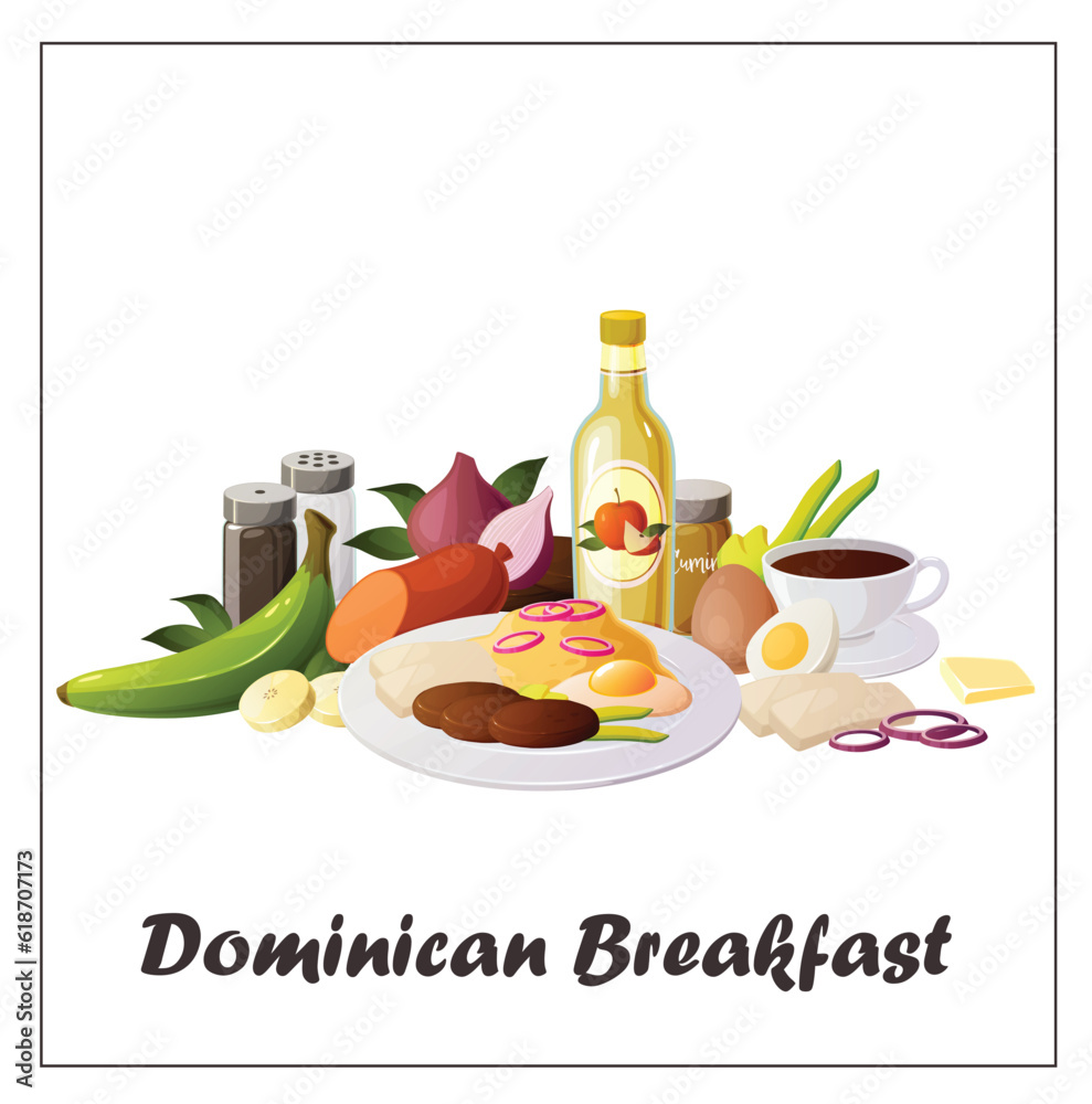 Cute vector illustration of a dominican breakfast with all its ...