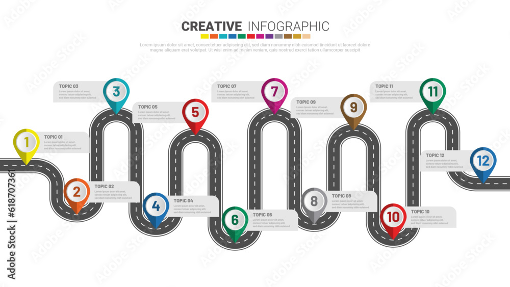 Vetor de 12 Month Road Map Timeline Infographic for Bussines. Vector ...