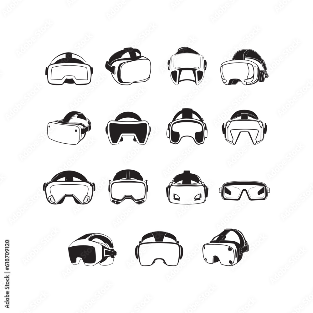 Isolated vr headset logotype set. virtual reality helmet logo. head ...