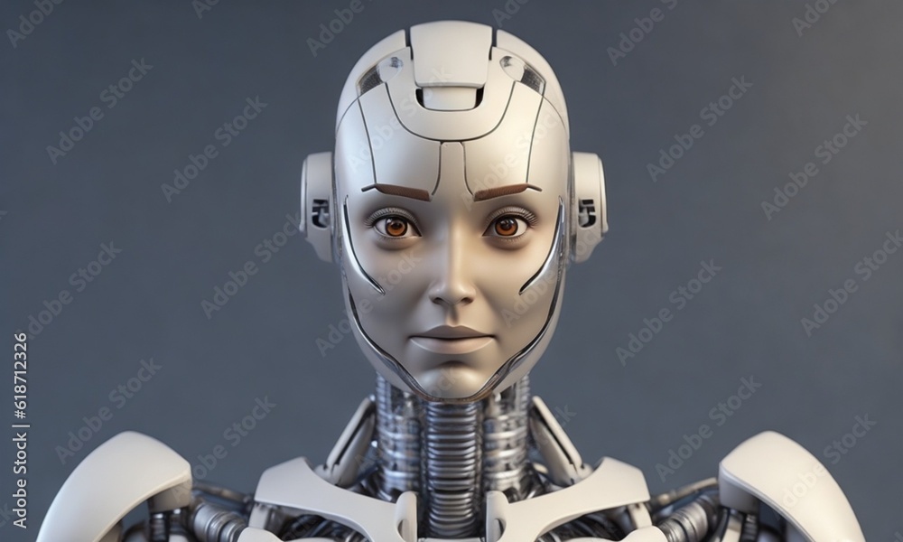 female humanoid robot girl, modern ai futuristic robot woman in gray ...