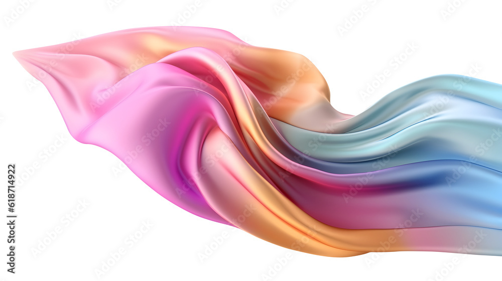 Flying 3D Illustration of Luxurious gradient Colored Silk Fabric or ...