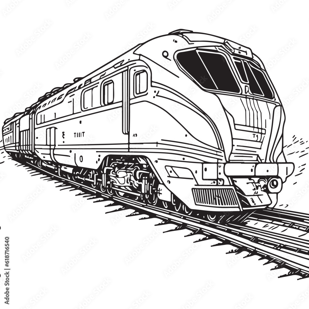 Vector line art train in motion. Train Line Drawing Clip Art 20. Stock ...
