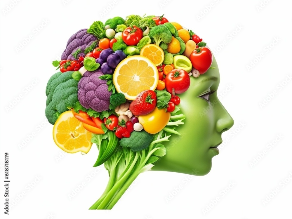 Female Human face made with fruits and vegetables. Veggie-face portrait ...