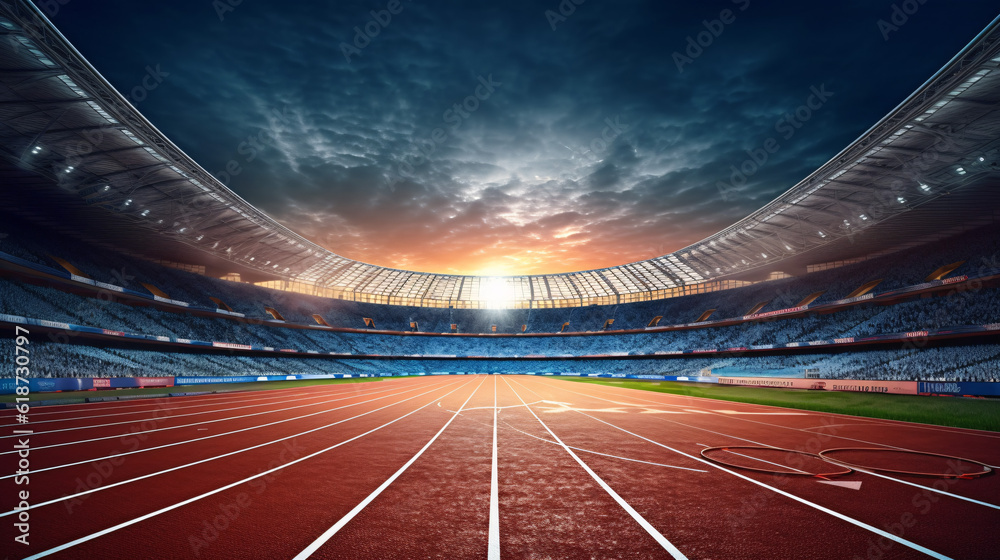 Sport Backgrounds. Soccer stadium and running track. Dramatic scene ...