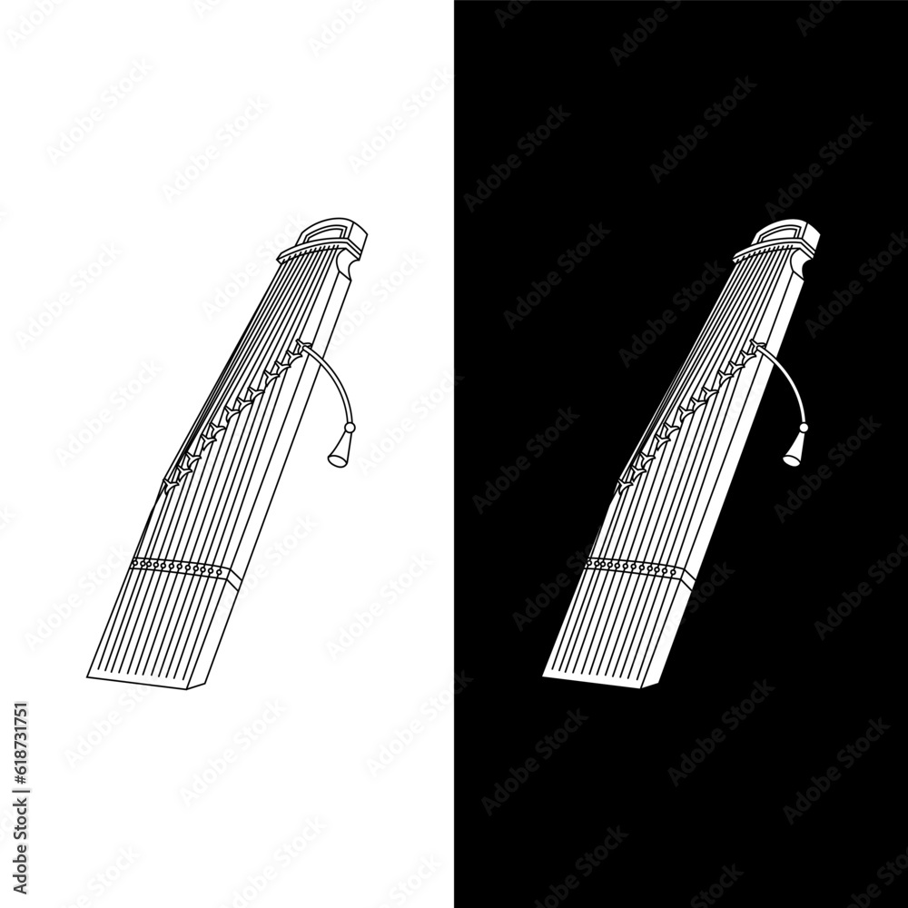 Simple Gayageum line art vector illustration. Black and white ...