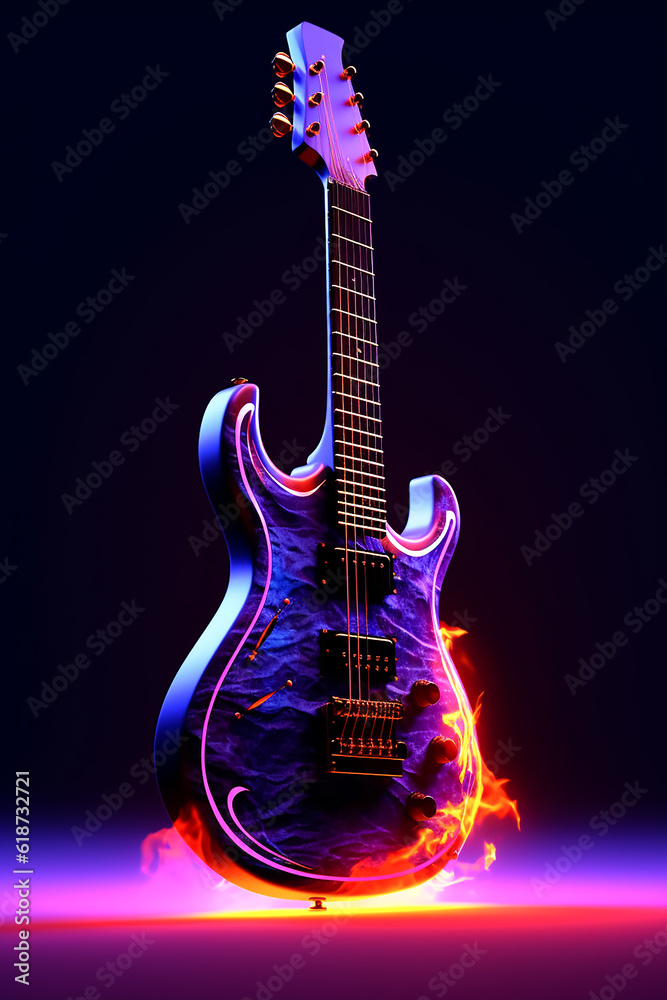 blue electric guitar with neon glowing background Stock Illustration ...