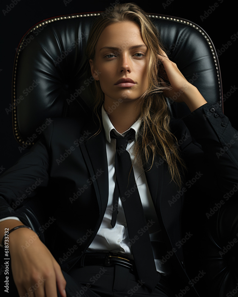 Generative AI - Defying Conventions: A Teenage Punk in Business Attire, Provocatively Seated in ...