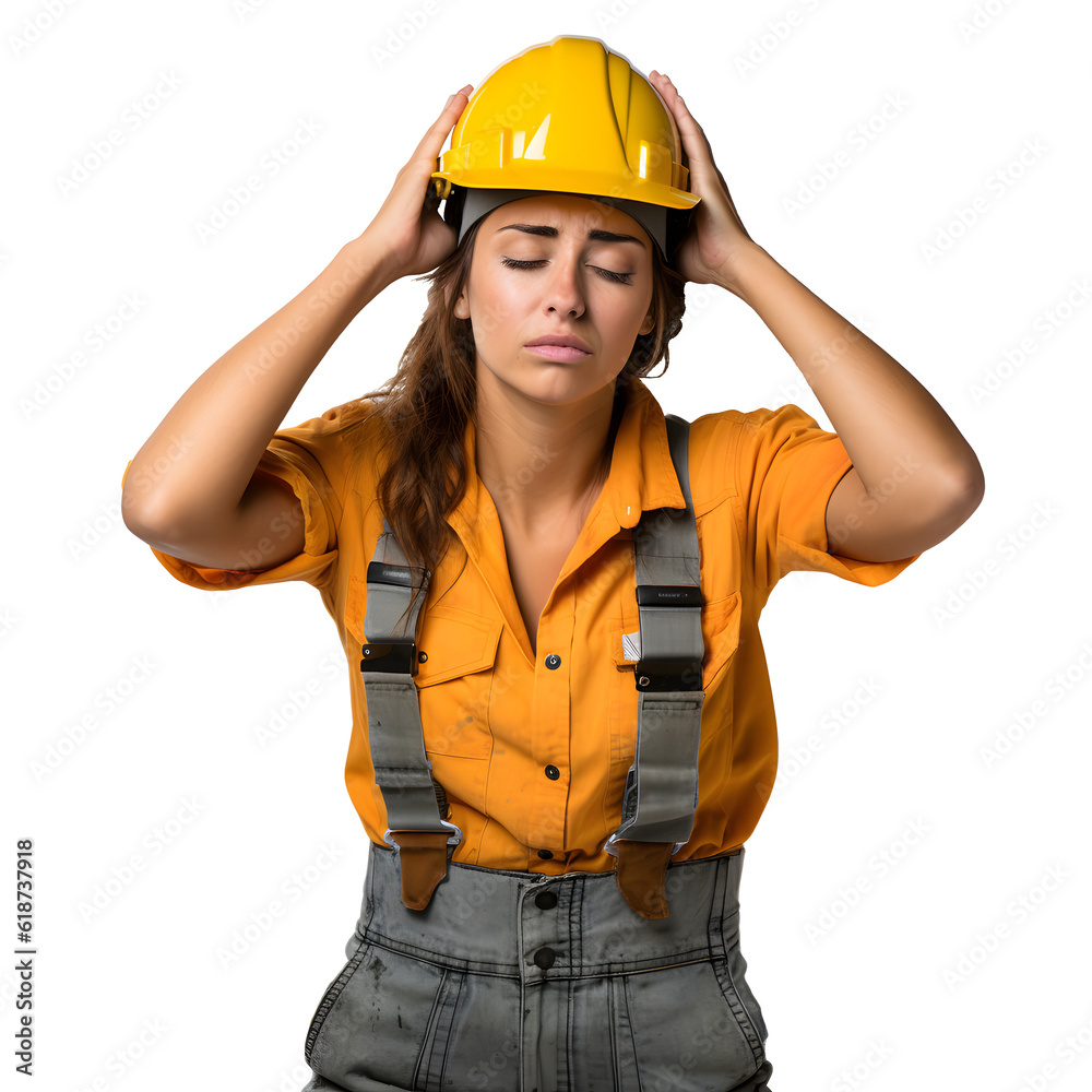 depressed female construction worker, transparent background Stock-Foto ...
