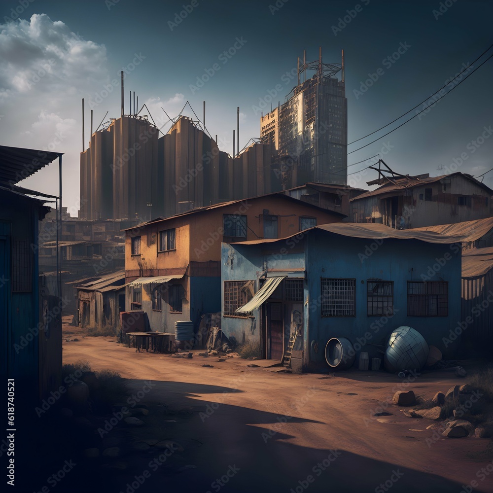 Arcane Futuristic kibera city favela in nairobi technological city ...