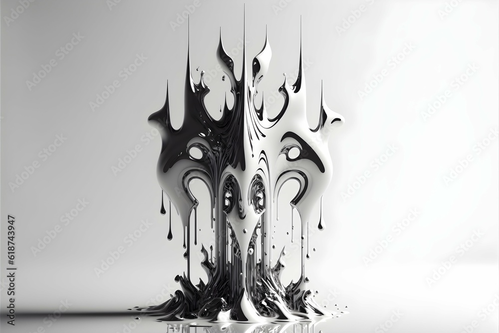 minimal abstract cyber sigil liquid mercury solder melted white ...