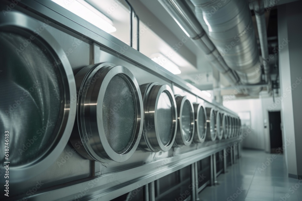 ventilation and exhaust system in medical facility, with close-up of ...