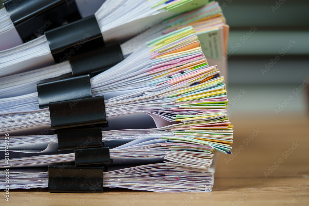Piles of white papers Stacks of office working paper documents files ...