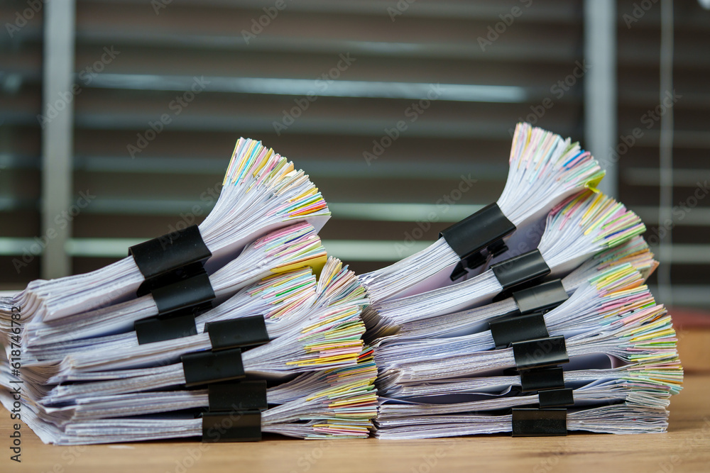 Piles of white papers Stacks of office working paper documents files ...