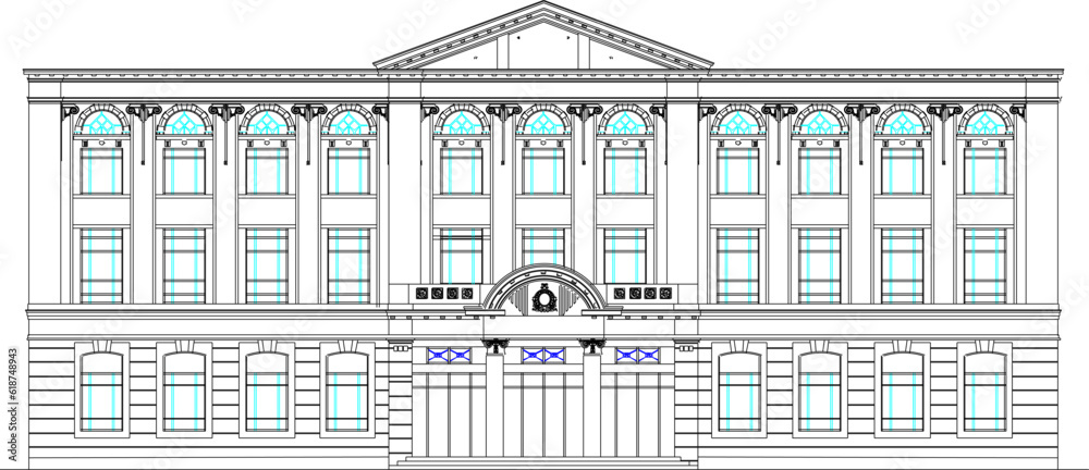 Vector sketch illustration of classic vintage old colonial building ...