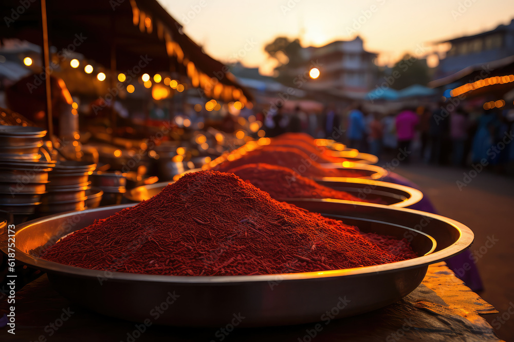 A photograph capturing a market stand adorned with an array of aromatic ...