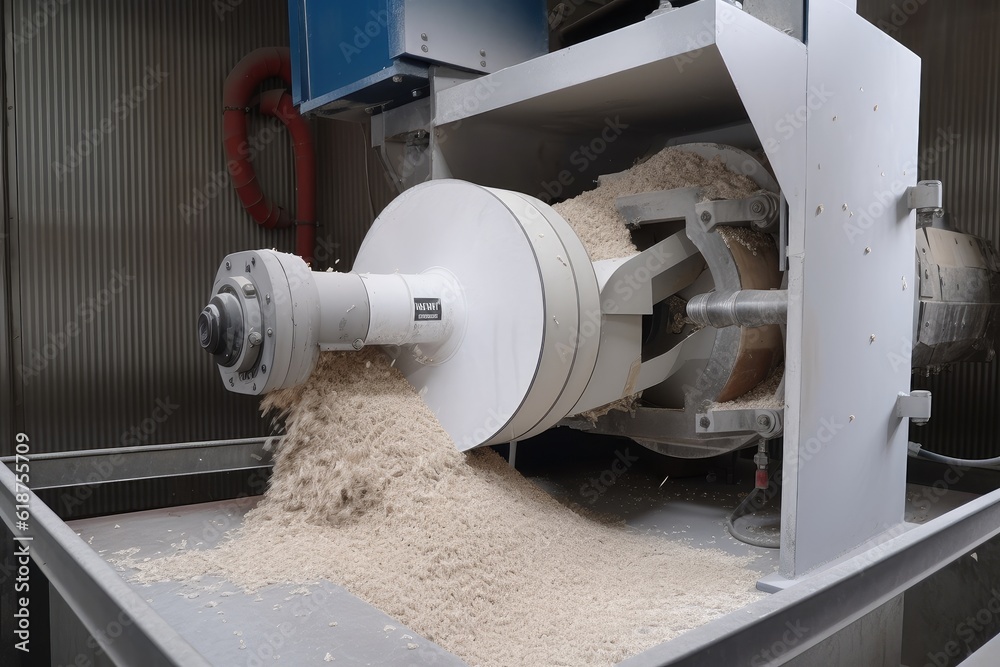 grinding machine pulverizing recycled paper into pulp for new paper ...