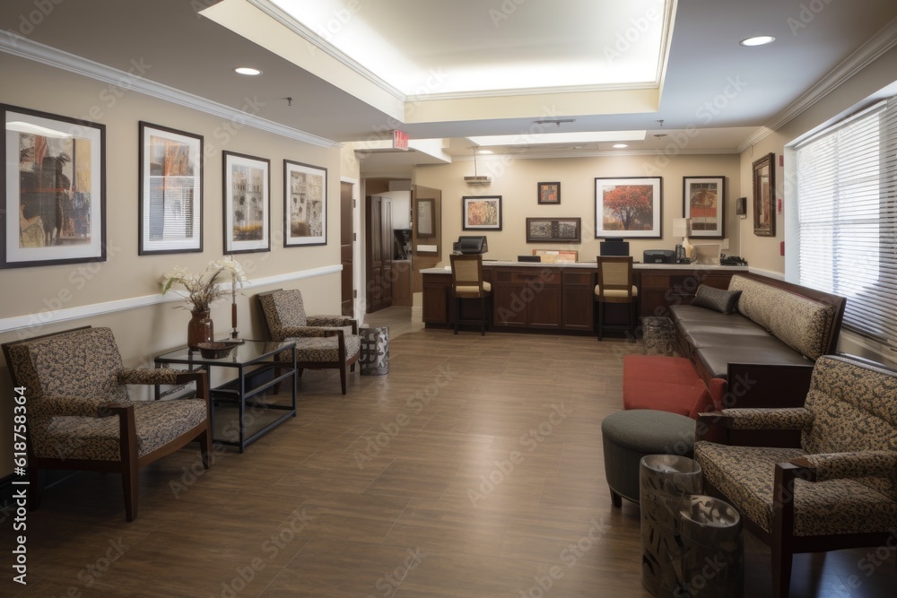 busy reception area with a variety of seating options for guests ...